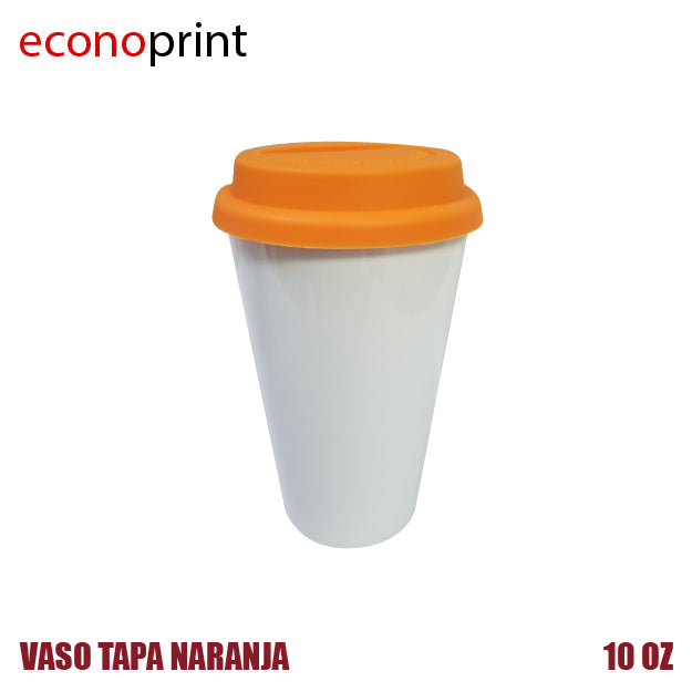 VASO SUBLIMABLE CON TAPA NARANJA SIN BANDA 10 OZ – Tienda Econoprint